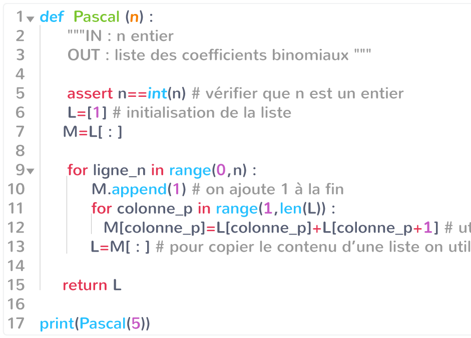 Générer par un algorithme une liste de coefficients binomiaux ...